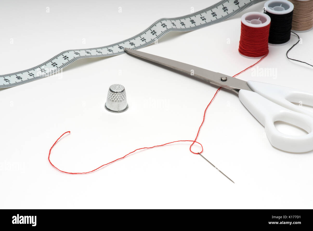 Scissors measuring tape thimble hi-res stock photography and images - Alamy