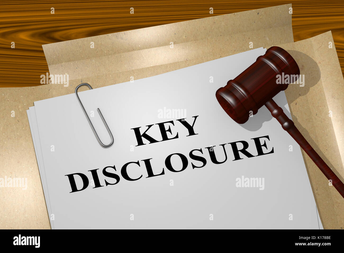 3D illustration of "KEY DISCLOSURE" title on Legal Documents. Legal ...