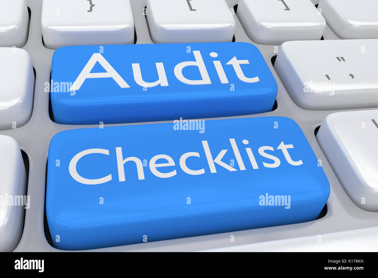 3D illustration of computer keyboard with the script "Audit Checklist ...