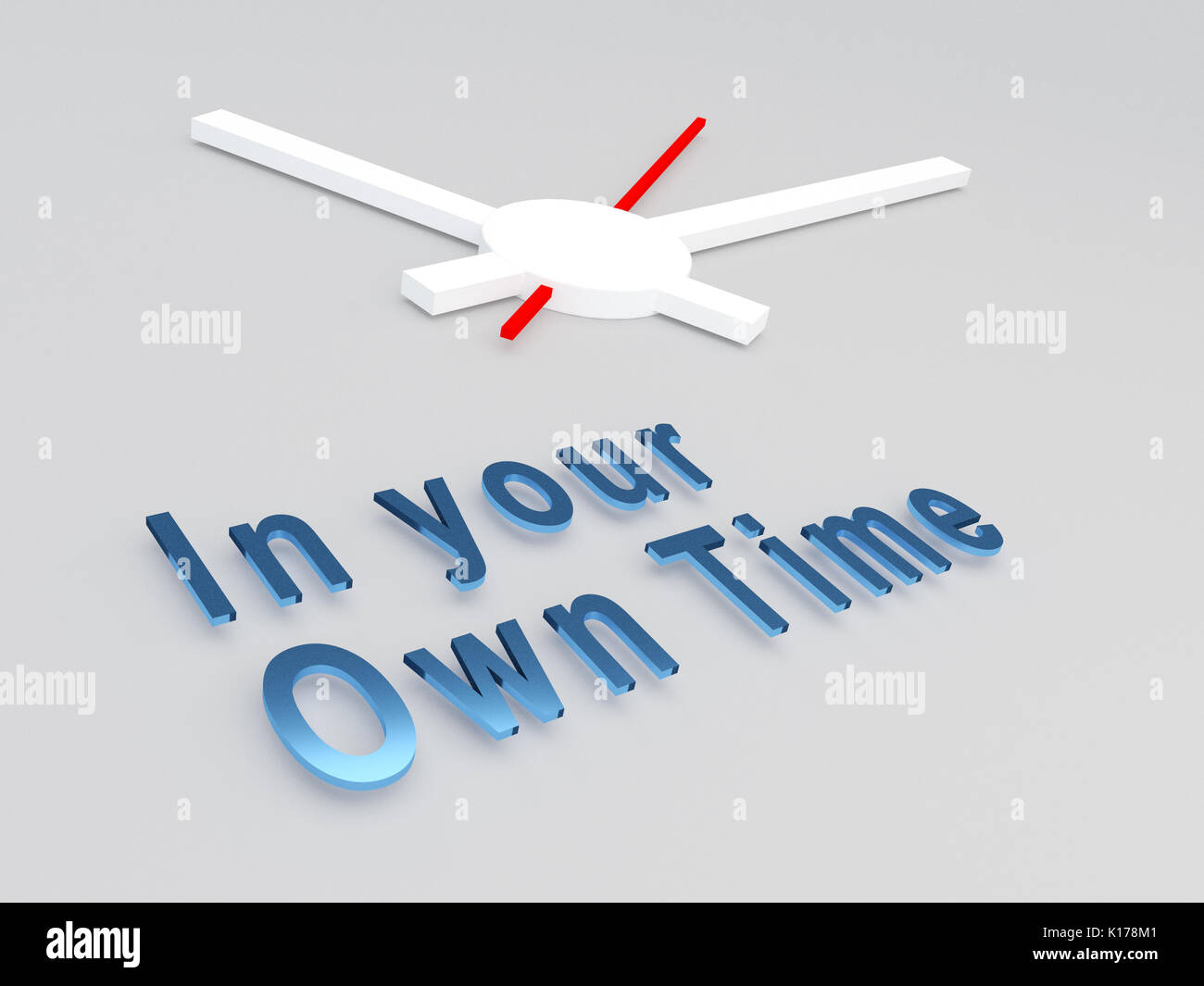 3D illustration of "In your Own Time" title with a clock as a ...