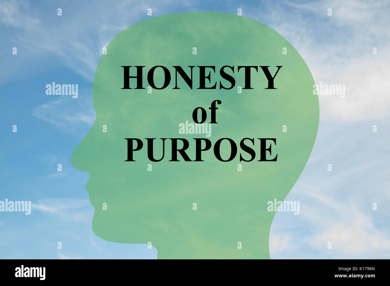 Render illustration of "HONESTY of PURPOSE" script on head silhouette ...