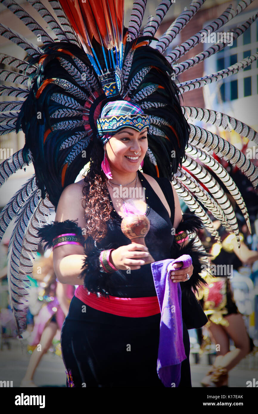 Woman in traditional Mexican feathers in San Francisco parade on May 30 ...