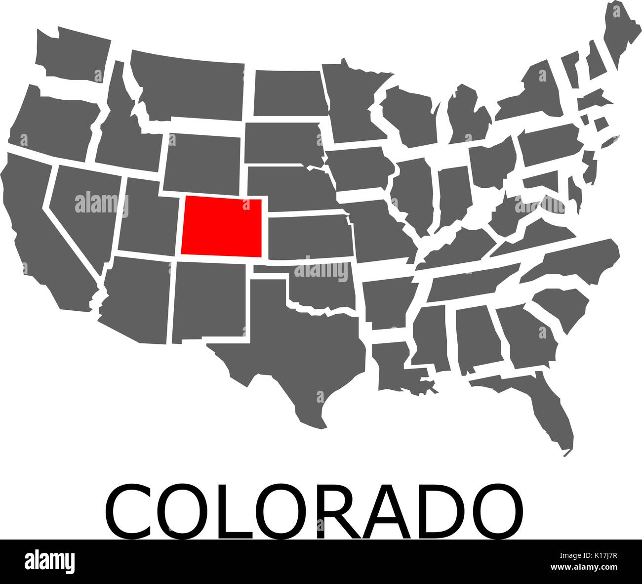 Bordering map of USA with State of Colorado marked with red color Stock ...