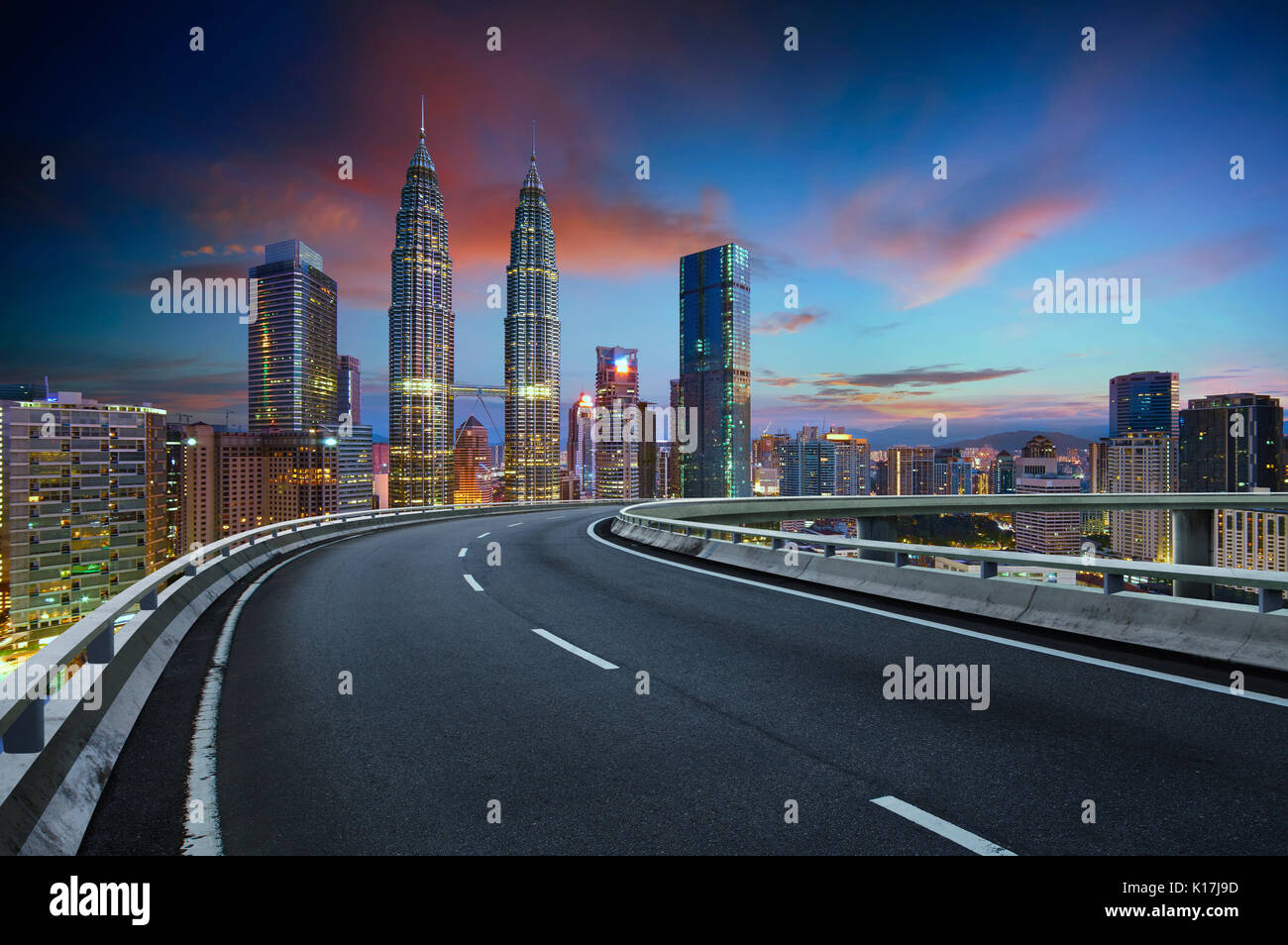 Flyover with beautiful Kuala Lumpur city skyline , Twilight scene Stock ...