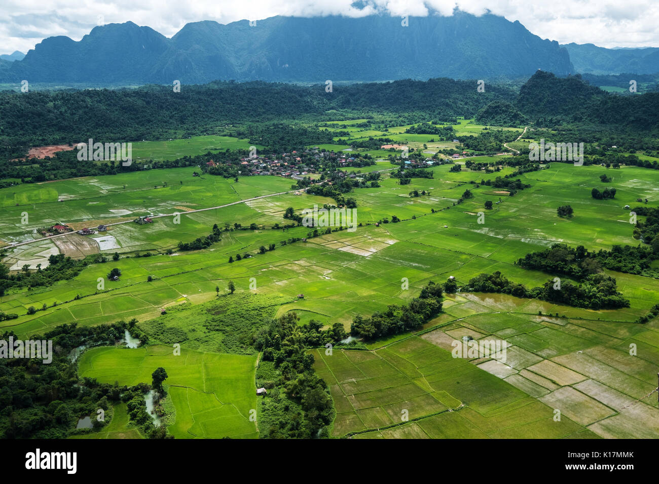 Landscaped high angle view of countryside Vang Vieng in Laos Stock ...