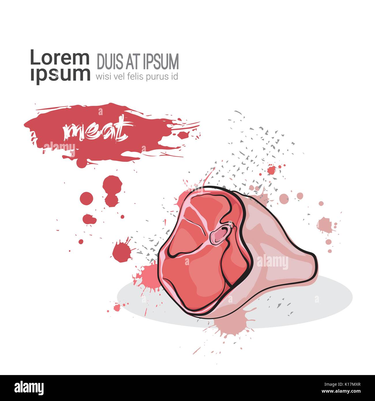 Meat Hand Drawn Watercolor Food Pork On White Background With Copy ...
