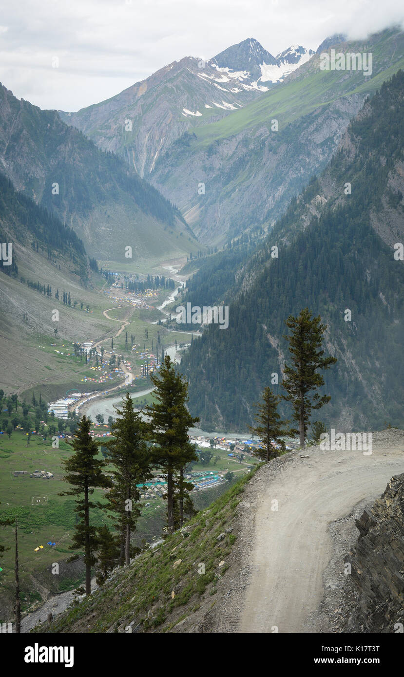 Mountain road with valley in Jammu and Kashmir, India. The Kashmir ...