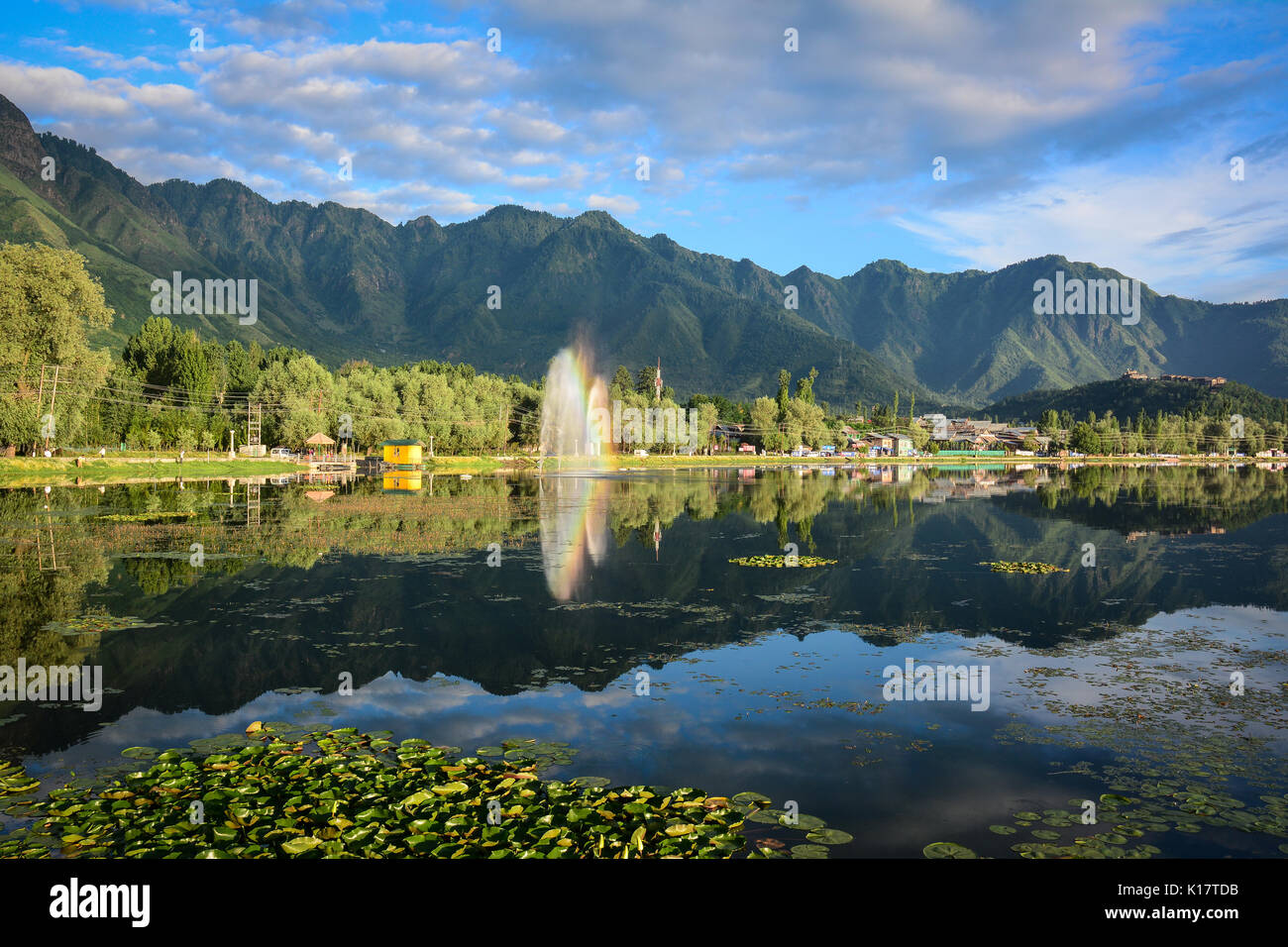 Landscape of Dal Lake at sunny day in Srinagar, India. Srinagar is the ...
