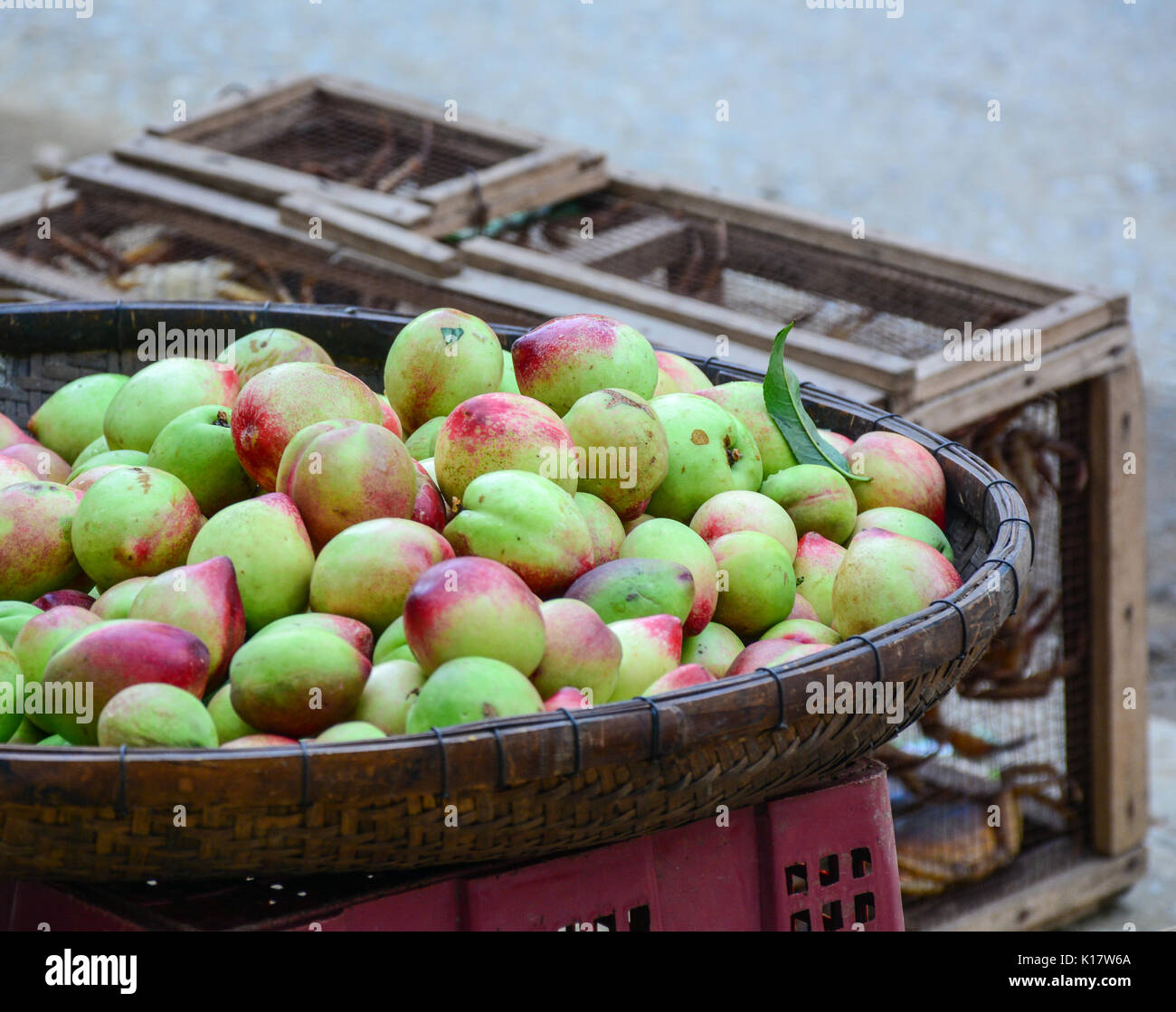 Peach for sale at the rural market. Close up Stock Photo - Alamy