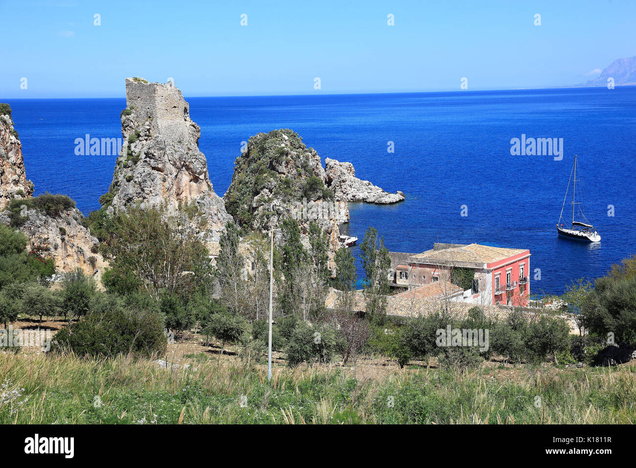 Sicily, province of Trapani, landscape at the seaside town of Scopello ...