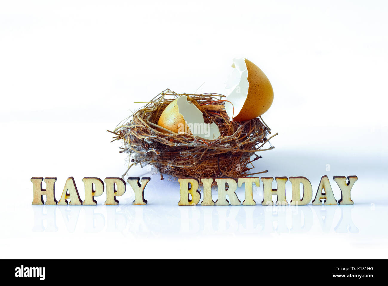 Isolated Broken Eggshell on a Nest With Wood Alphabets for Happy ...