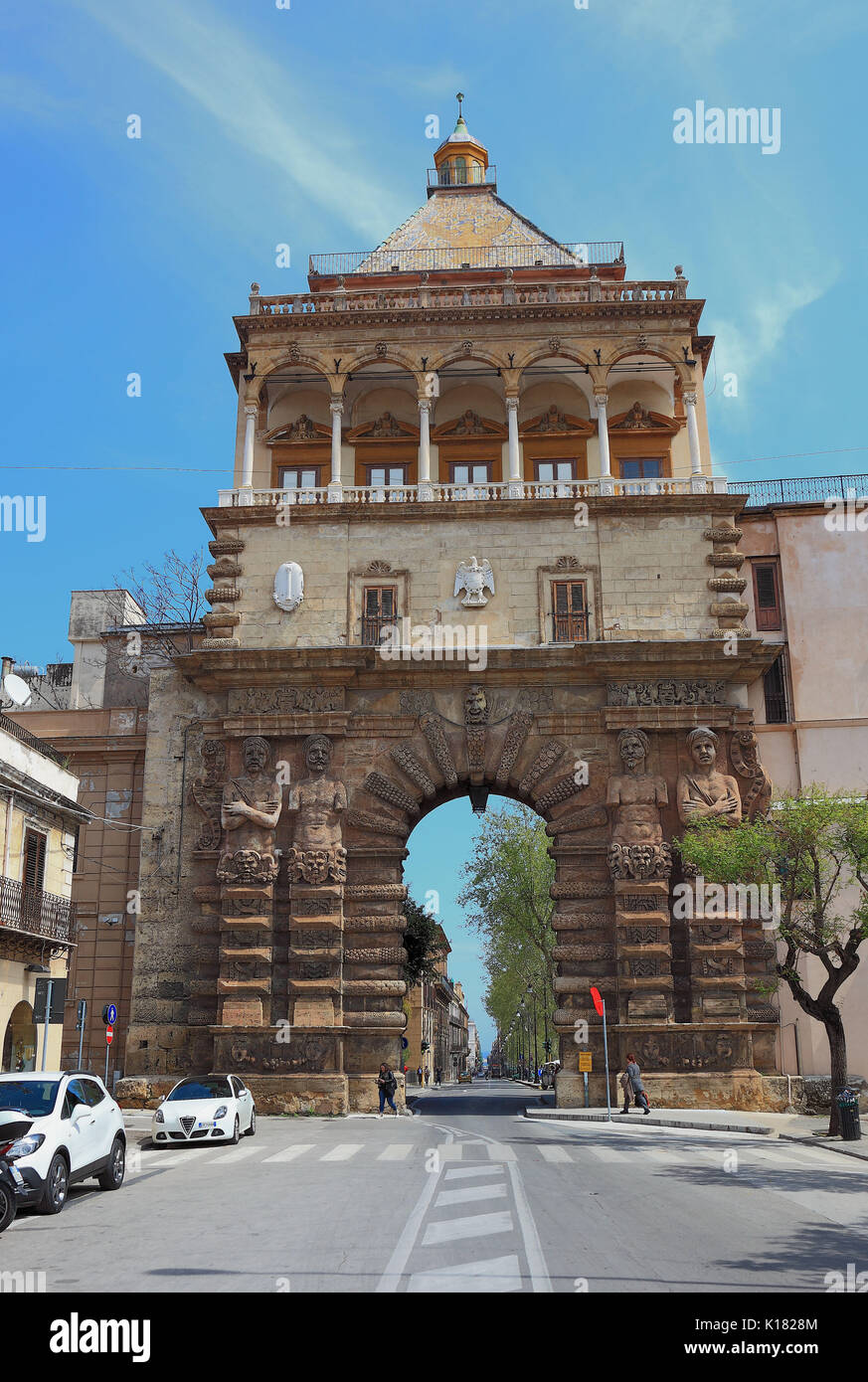 Sicily, city of Palermo, the Porta Nuova, the new gate at the north end ...
