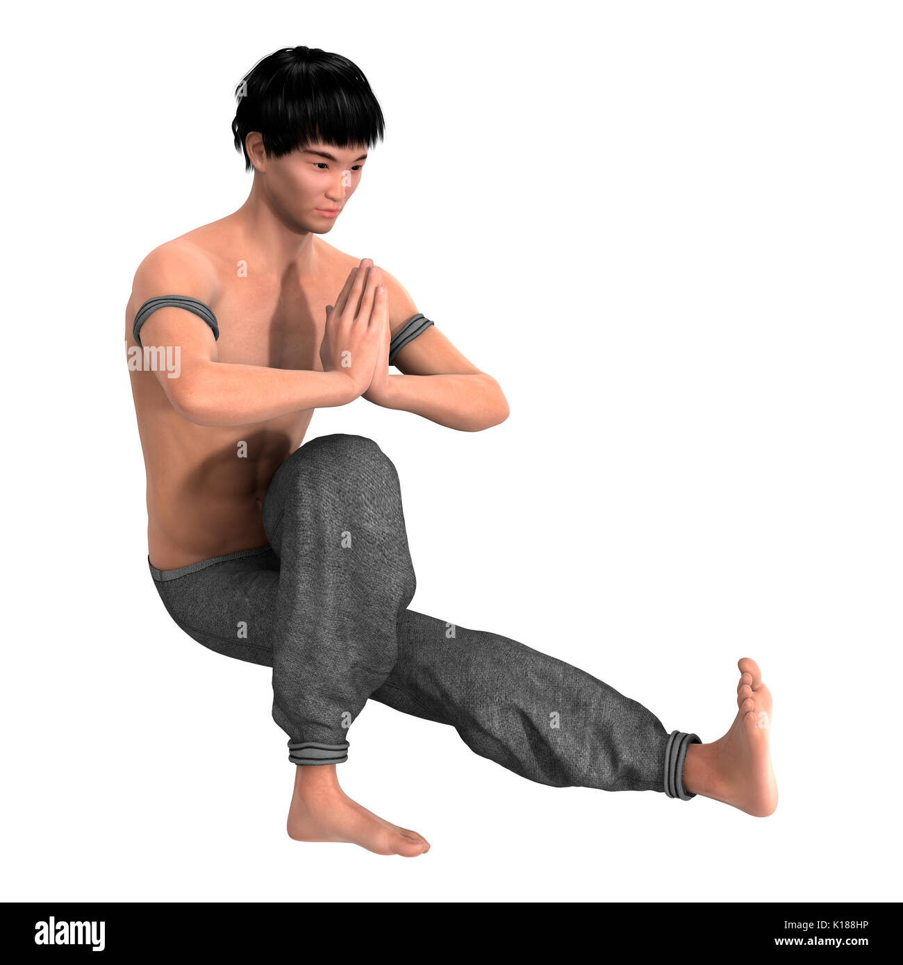 3D rendering of a fighting monk isolated on white background Stock ...