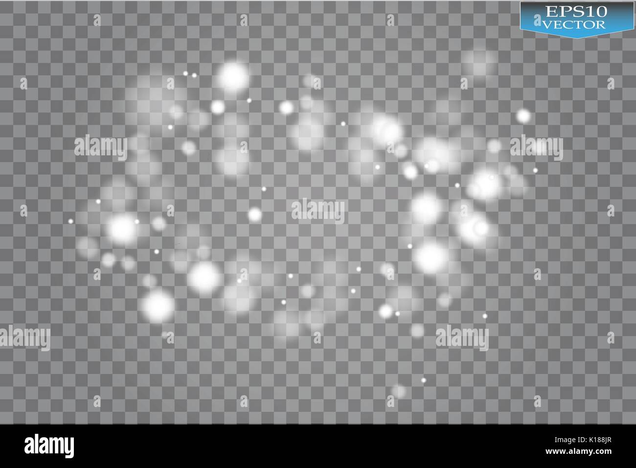 Abstract white bokeh effect explosion with sparks modern design. Glow star burst or firework ...