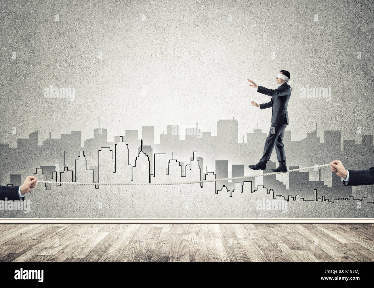 Business concept of risk support and assistance with man balancing on ...