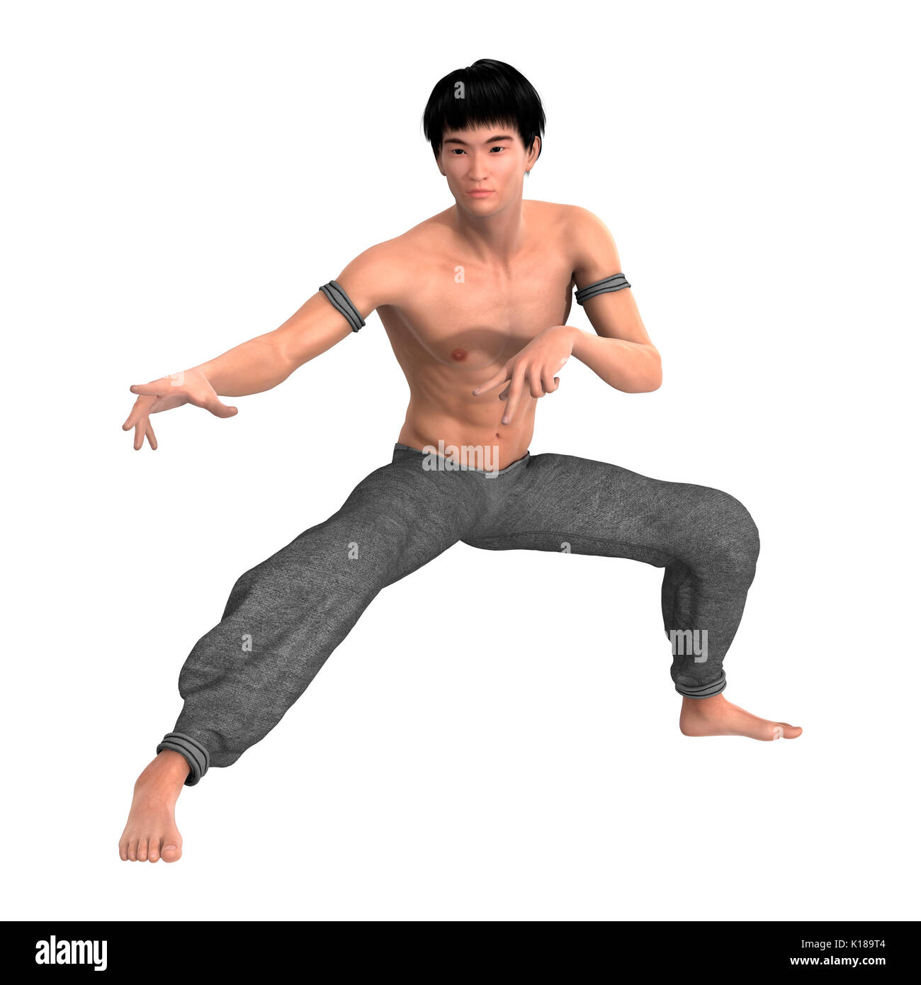 3D rendering of a fighting monk isolated on white background Stock ...