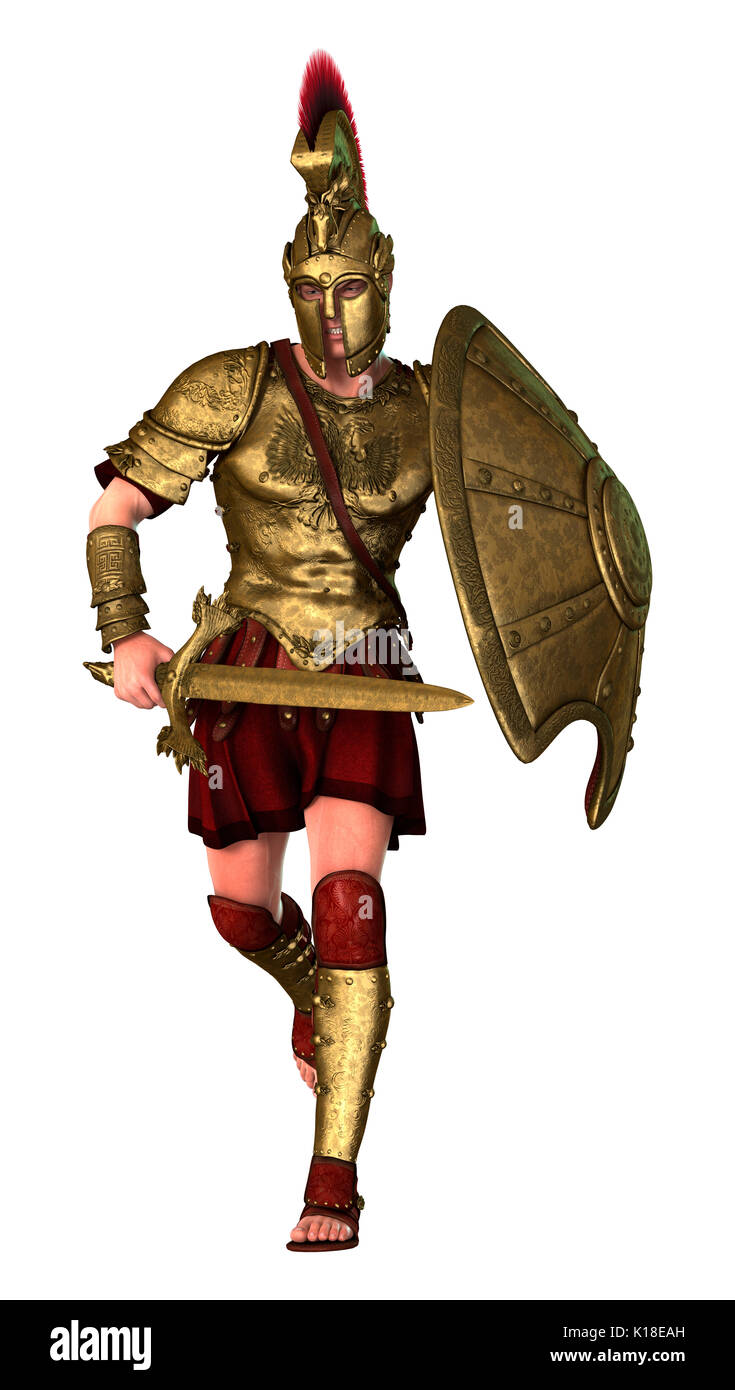 3D rendering of a Spartan warrior in armor holding a sword and a shield ...
