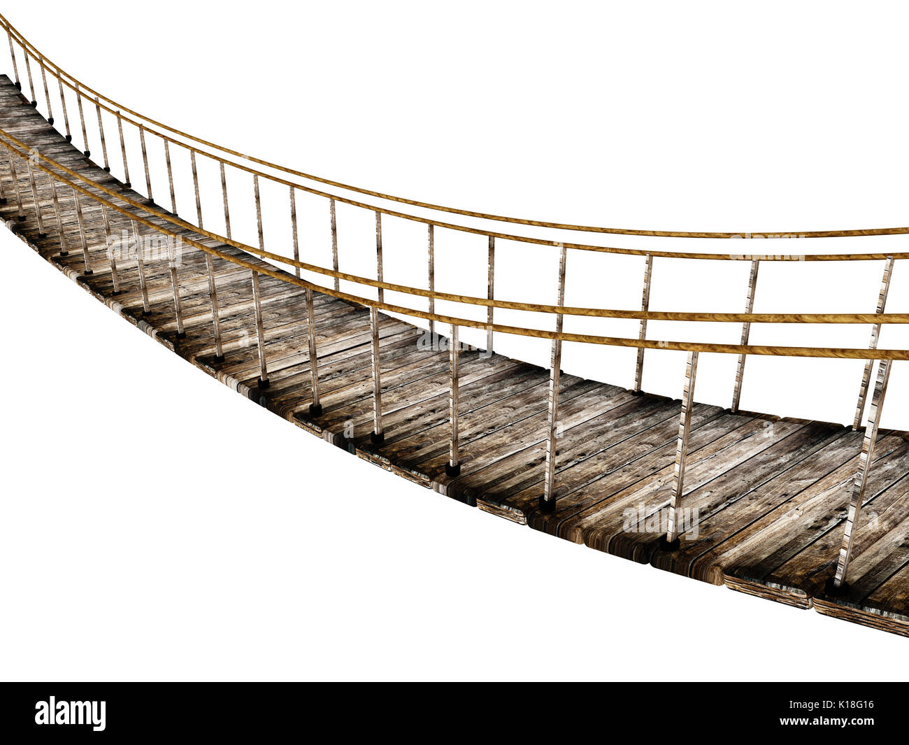Old wooden suspended bridge isolated on white background. 3D ...