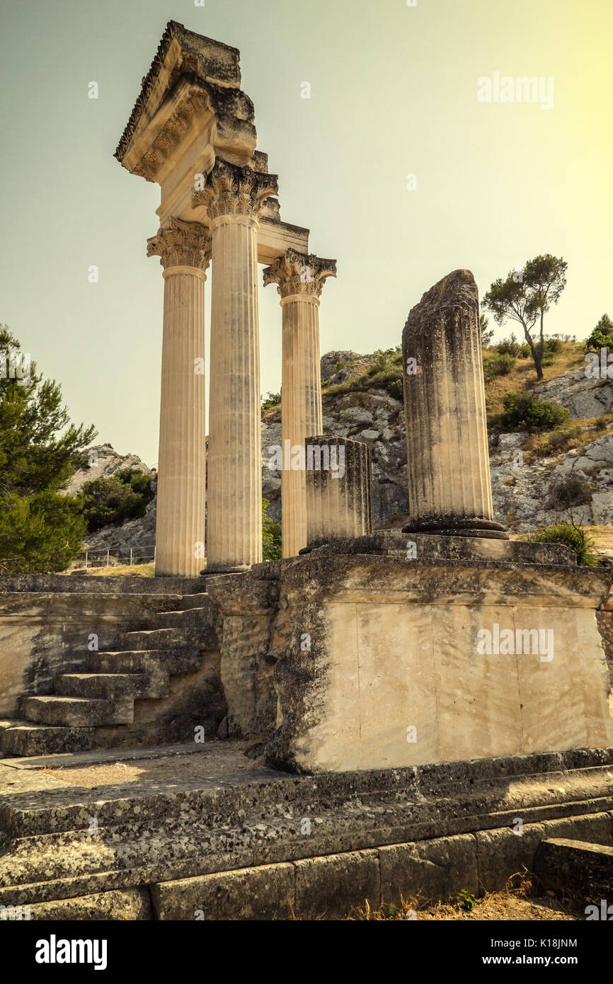 Restored columns of twin Corinthian temple in first Roman Forum of ...