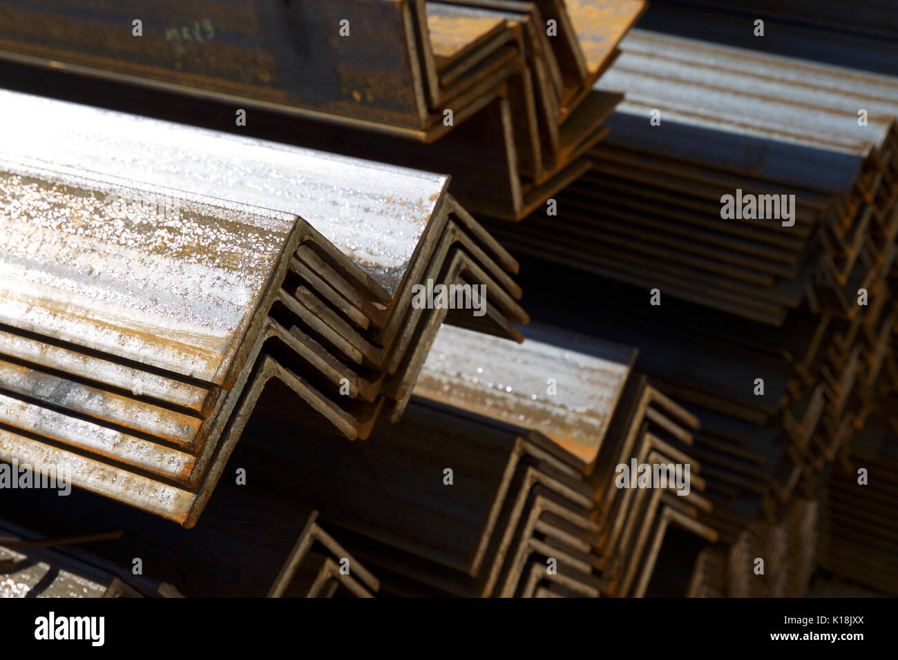 Metal profile angle in packs at the warehouse of metal products, Russia ...