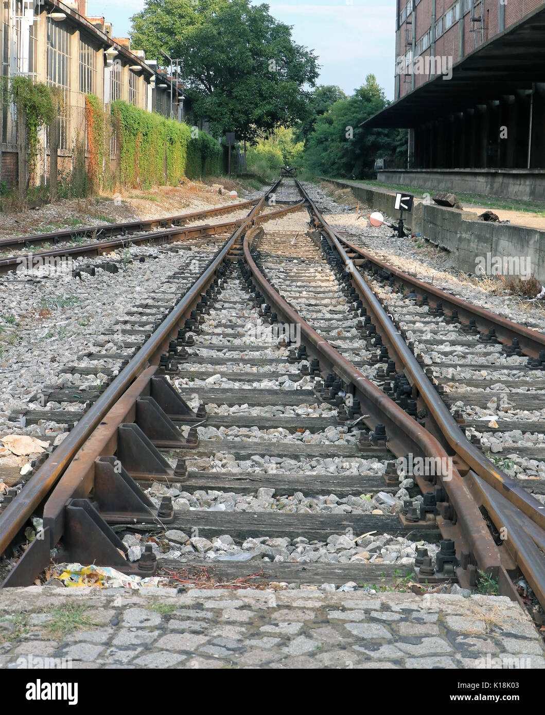Dirty grunge old train steel railway tracks path Stock Photo - Alamy