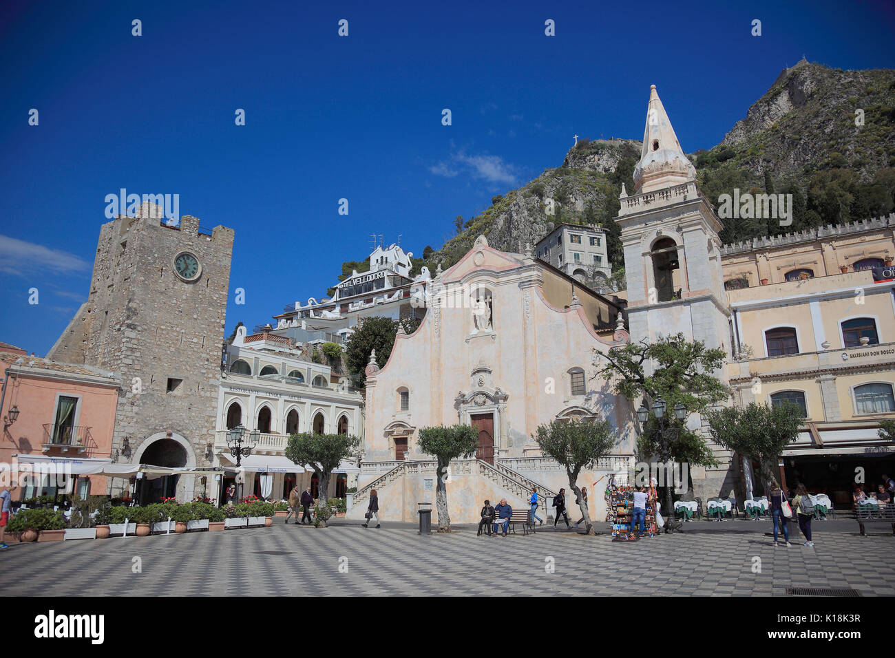 Sicily, city of Taormina, on Piazza 9th of April, a city gate, former ...
