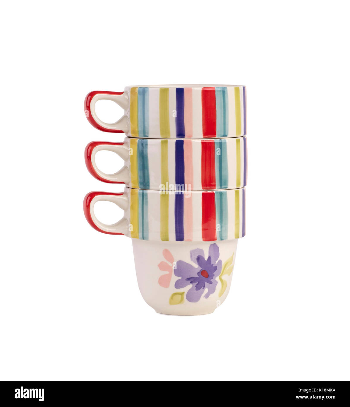 Stack of lovely coffee mugs isolated on white background Stock Photo ...