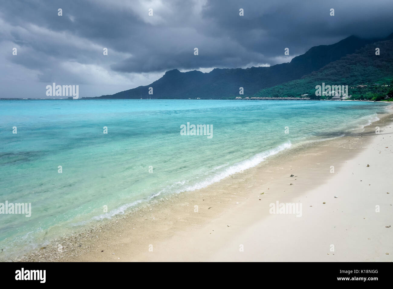 Cloudy sky on Temae Beach lagoon in Moorea island. French Polynesia ...