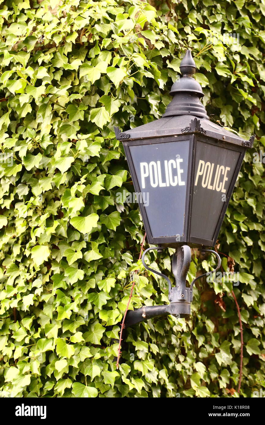 Vintage Police wall lamp at Police Station in Chipping Norton, UK Stock ...