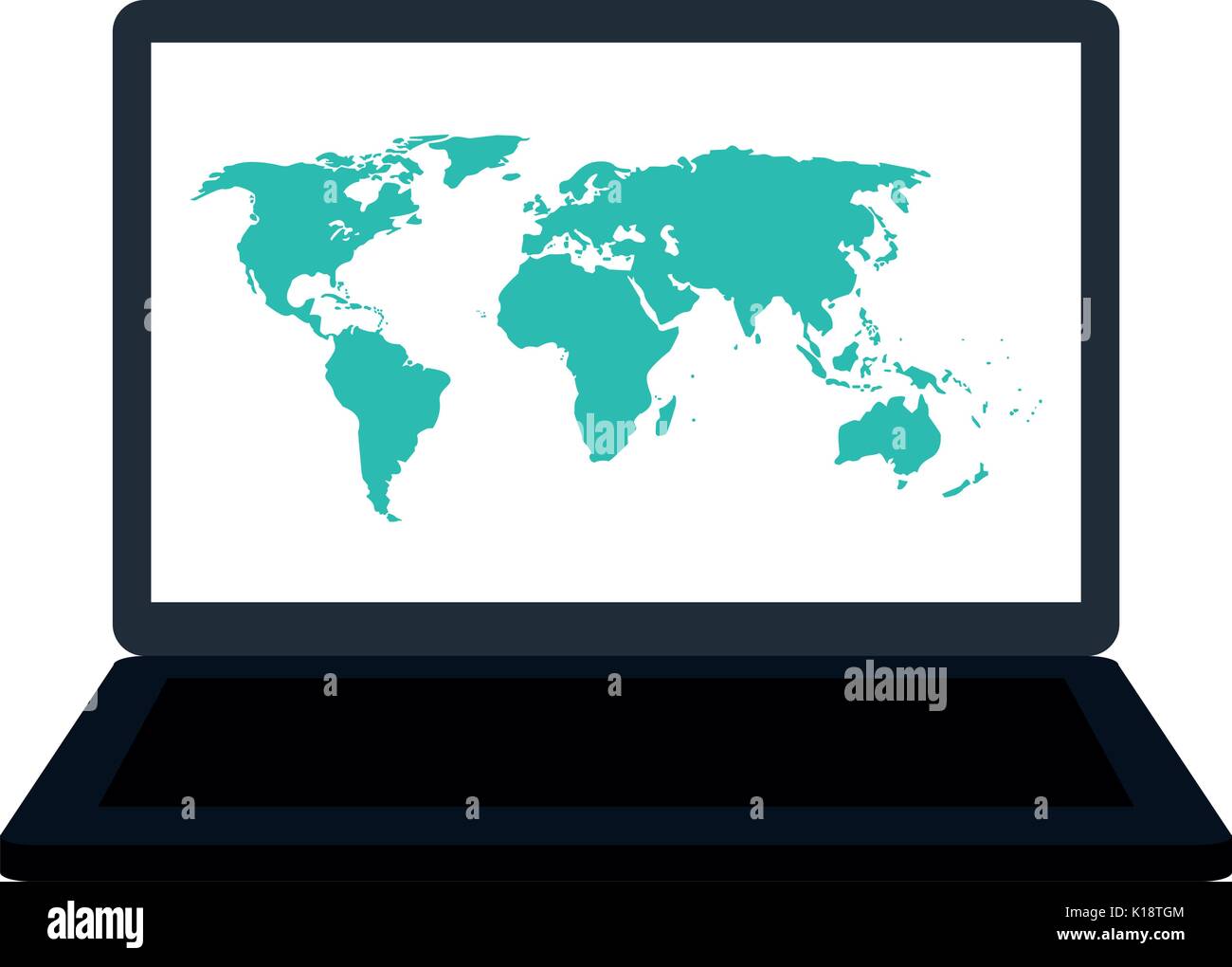 laptop computer with world map on screen icon image vector illustration ...