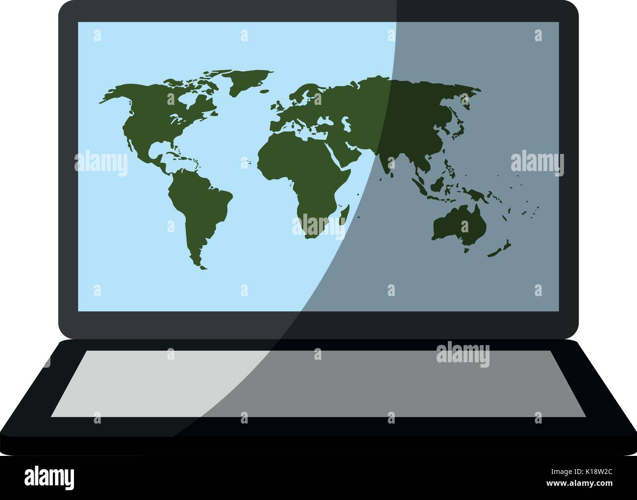 laptop computer with world map on screen icon image vector illustration ...
