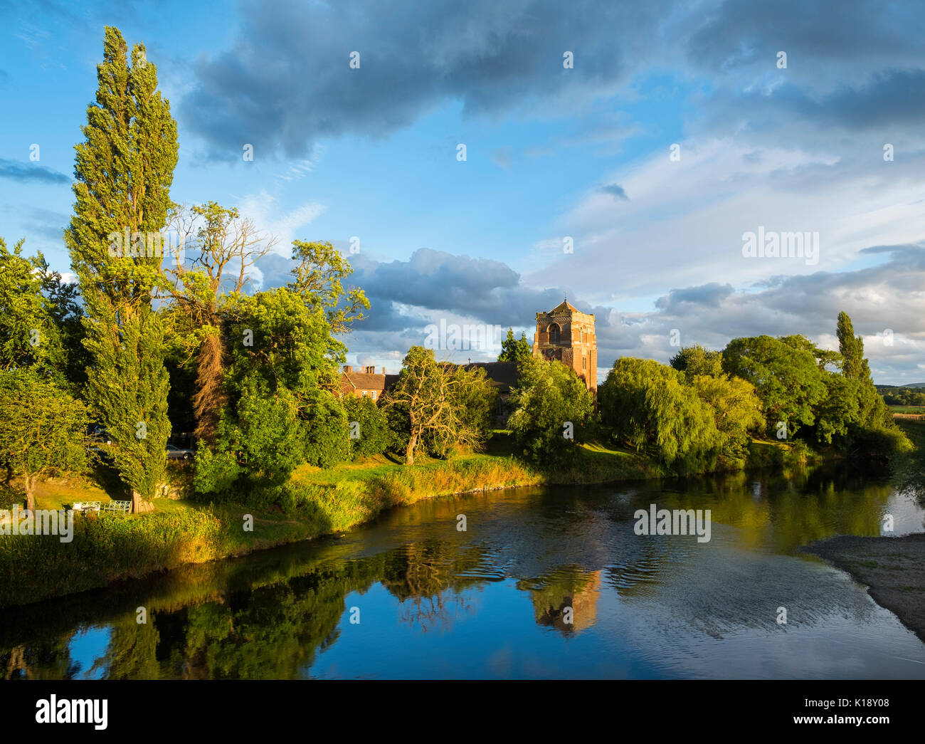 St Eata's Church reflected in the River Severn at Atcham, Shropshire ...