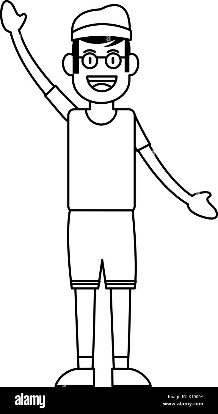 happy smiling man with baseball cap and glasses icon image vector ...