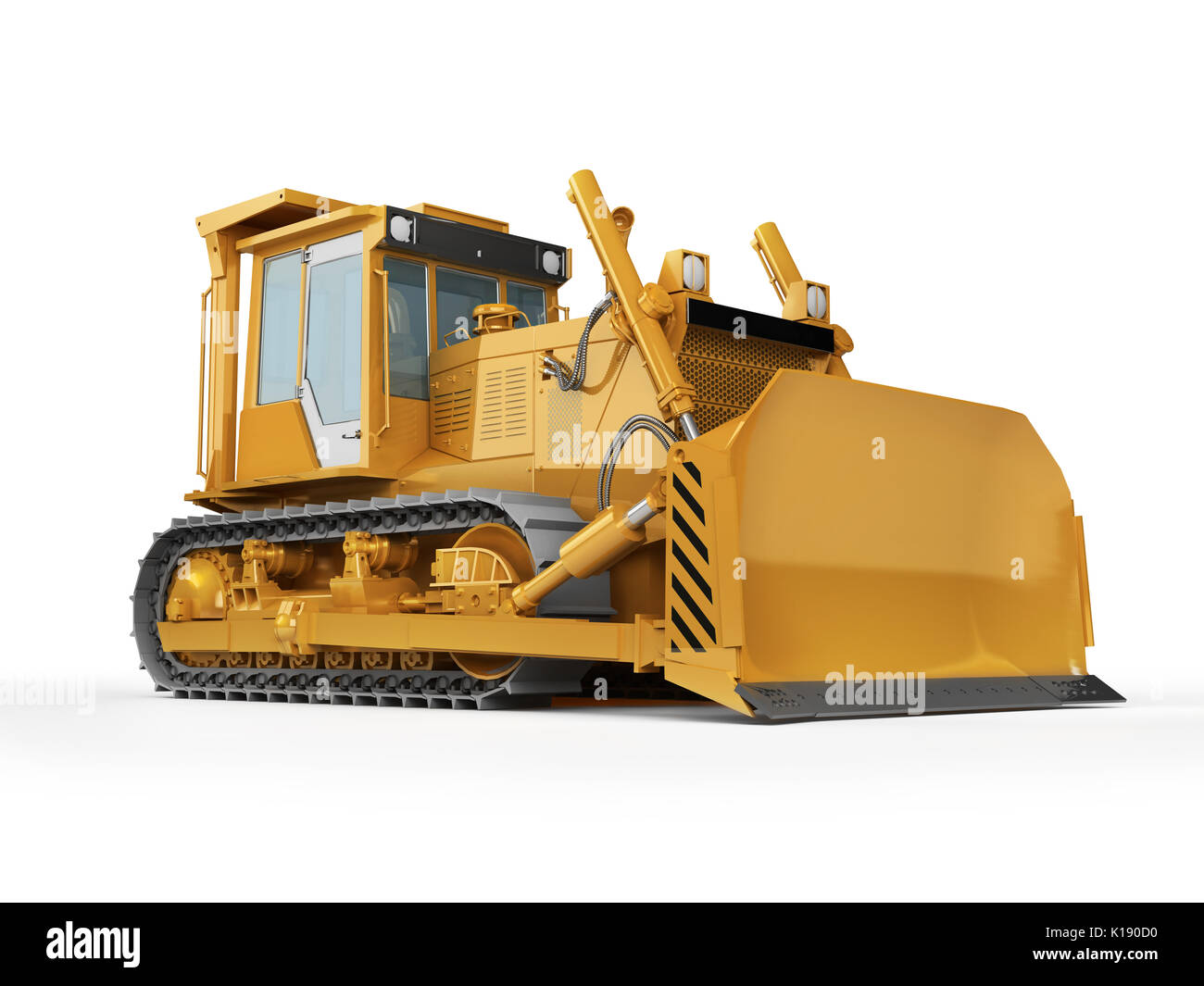 Orange hydraulic bulldozer isolated on white background. 3D ...