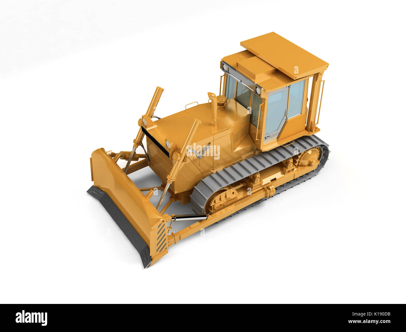 Orange hydraulic bulldozer isolated on white background. 3D ...