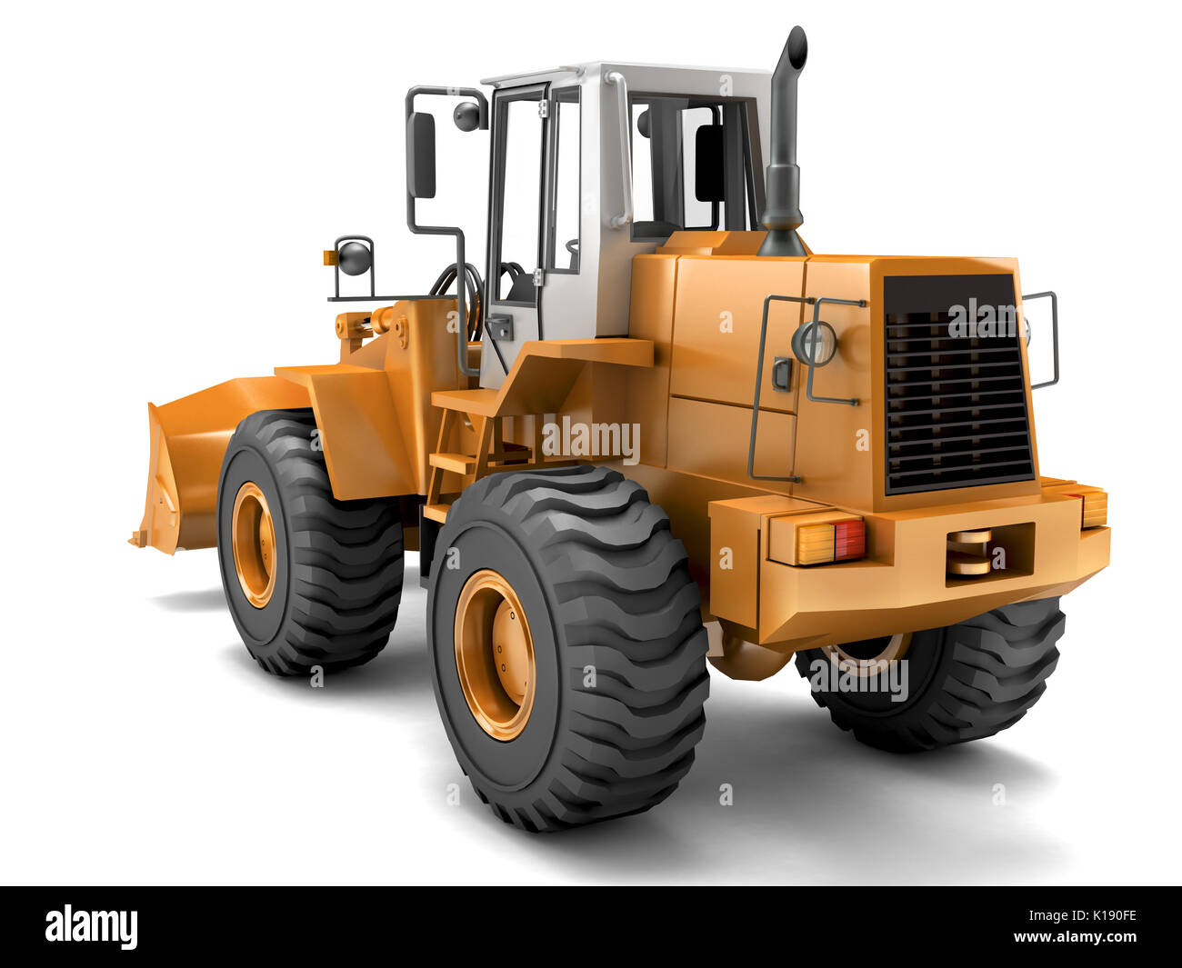 Orange Hydraulic loader. Rear view. Isolated on white background Stock ...
