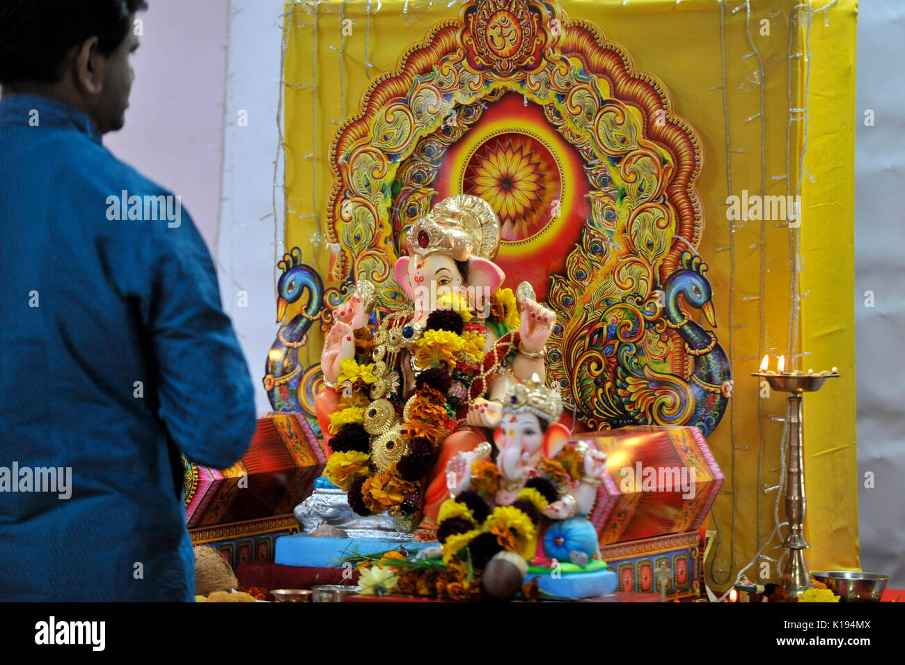Slough, UK. 25th Aug, 2017. Devotees take part in The Ganpati Festival ...