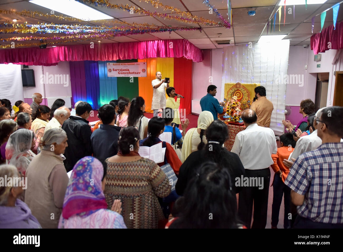Slough, UK. 25th Aug, 2017. Devotees take part in The Ganpati Festival ...