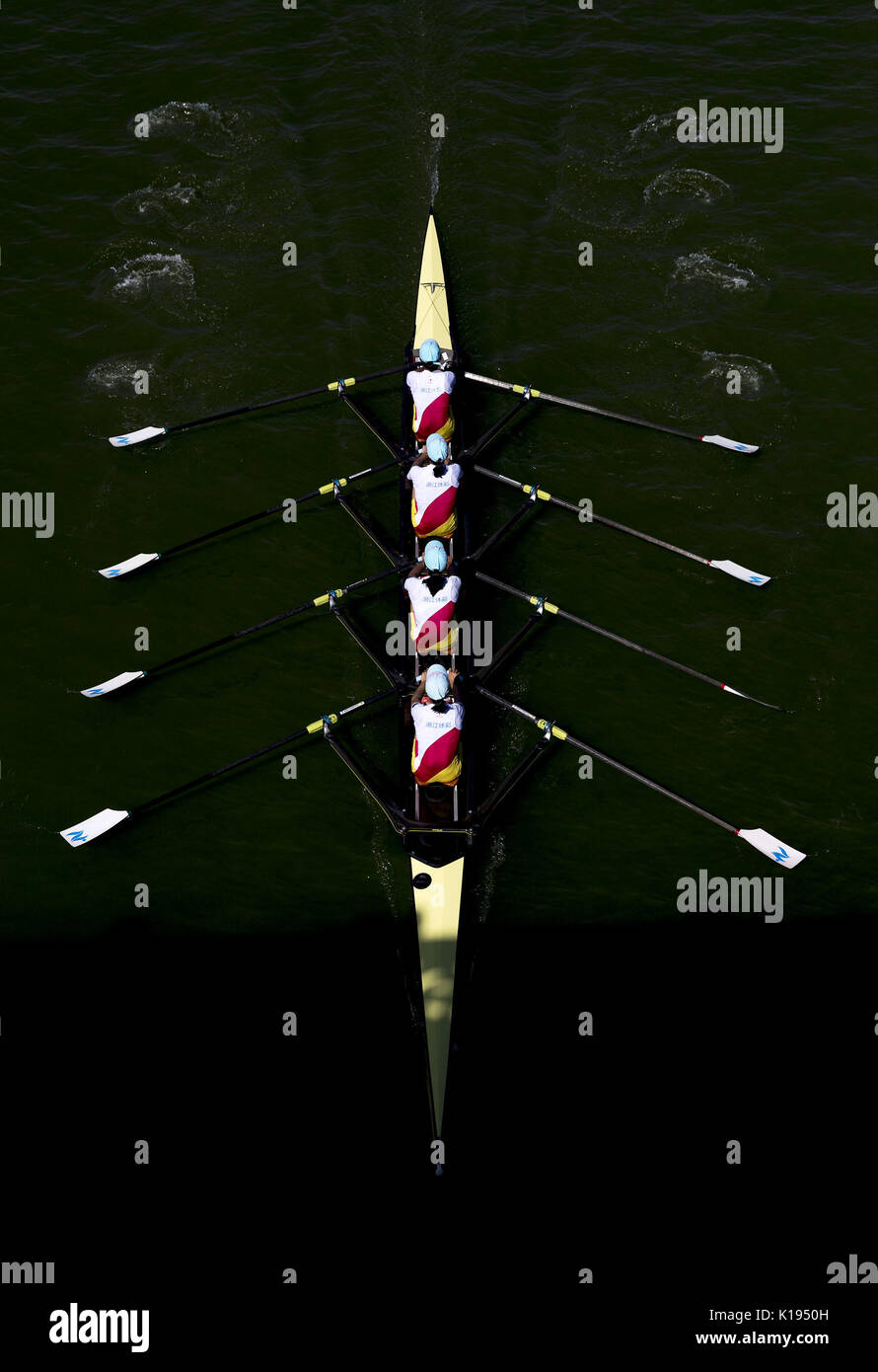 Tianjin. 25th Aug, 2017. Athletes compete during the women's rowing at ...