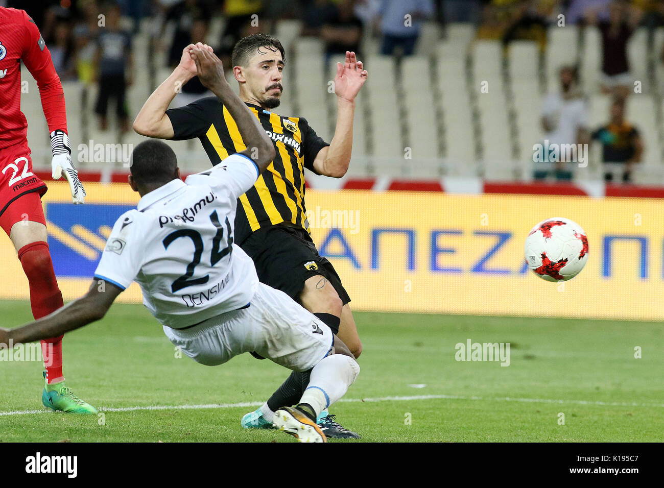 Athens, Greece. 24th Aug, 2017. Andre Simoes, shoots the ball to score ...