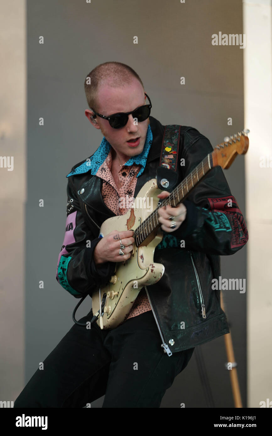 Reading, UK. 25th Aug, 2017. Alex Trimble of Two Door Cinema Club ...