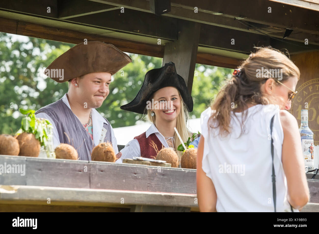 London, Uk, 26 August 2017. Fancy pirate ship stall and custtomer at ...