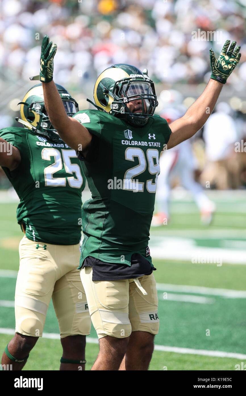 August 26, 2017: Colorado State's Justin Sweet urges the crowd to make ...
