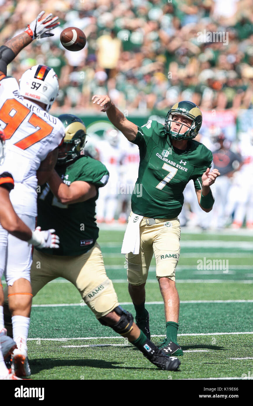 August 26, 2017: Colorado State quarterback Nick Stevens just gets a ...