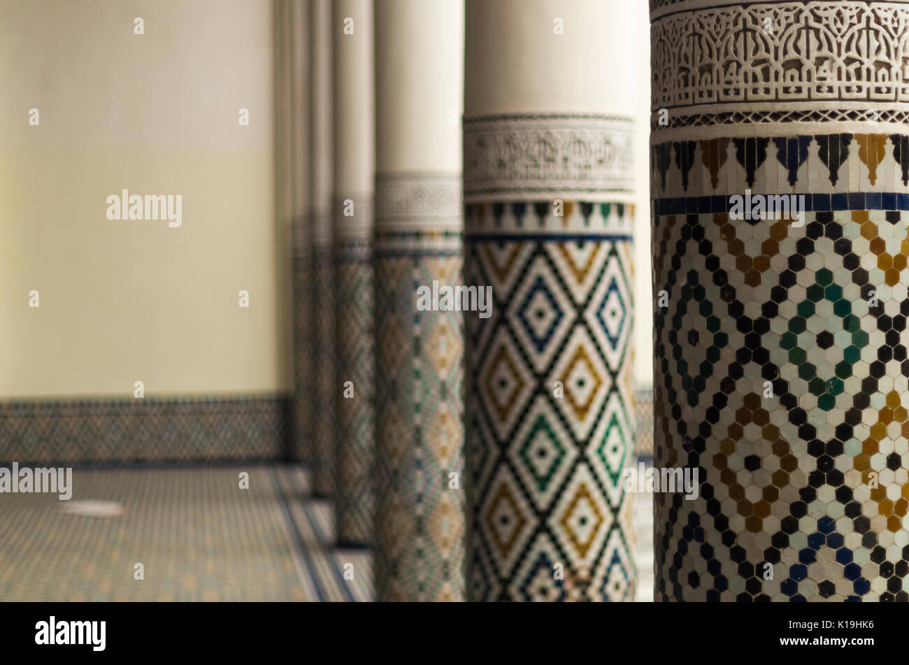 Detail of internal columns in courtyard, Marrakech Museum, Morocco ...