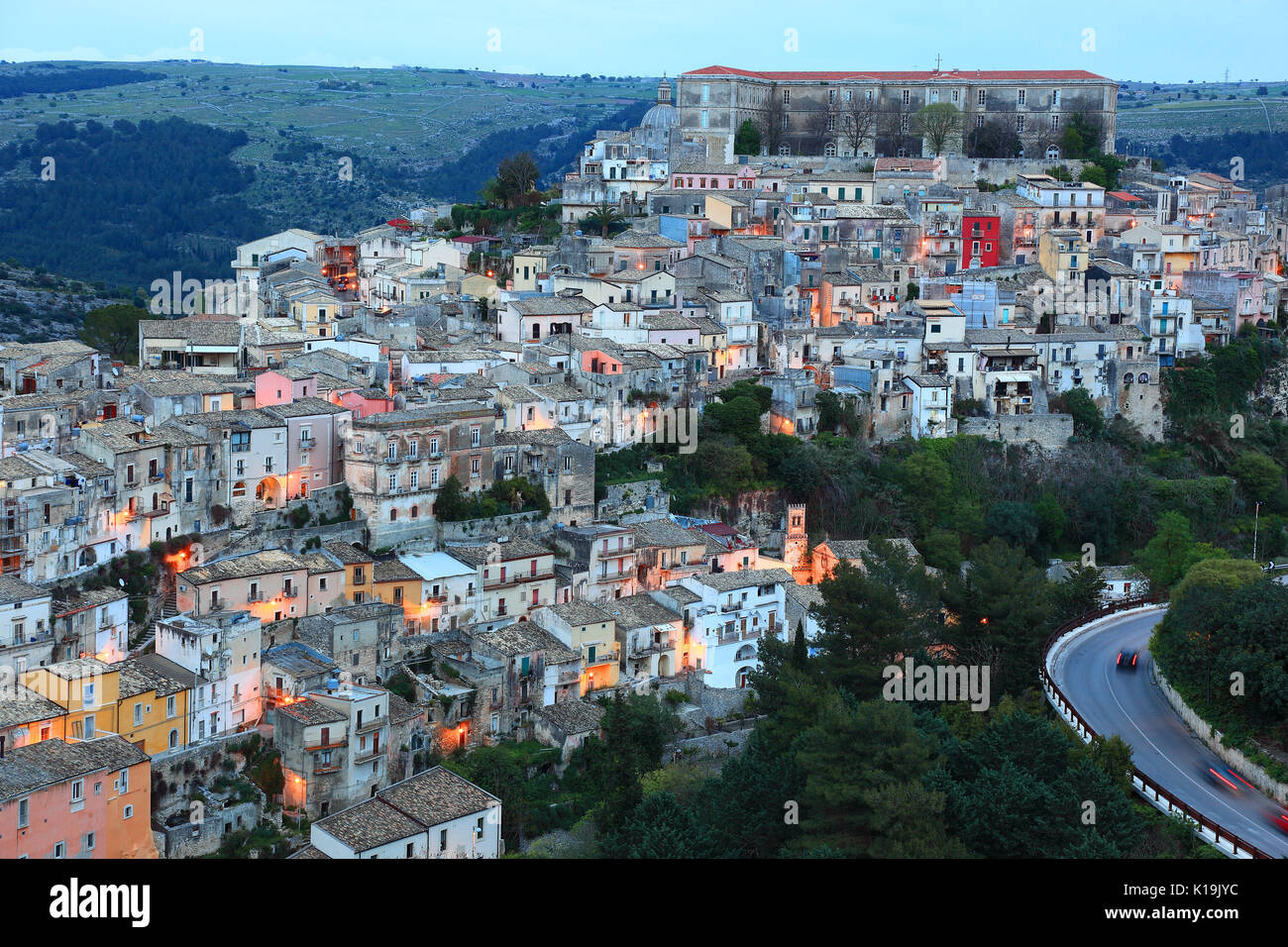 Sicily, city of Ragusa, view of the houses of the late Baroque district ...