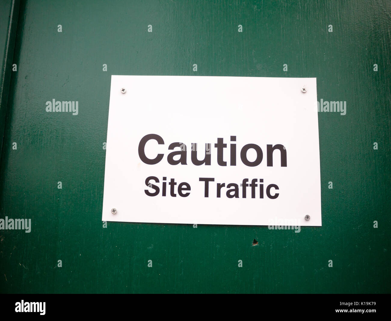 white placard warning caution site traffic construction; England; UK ...