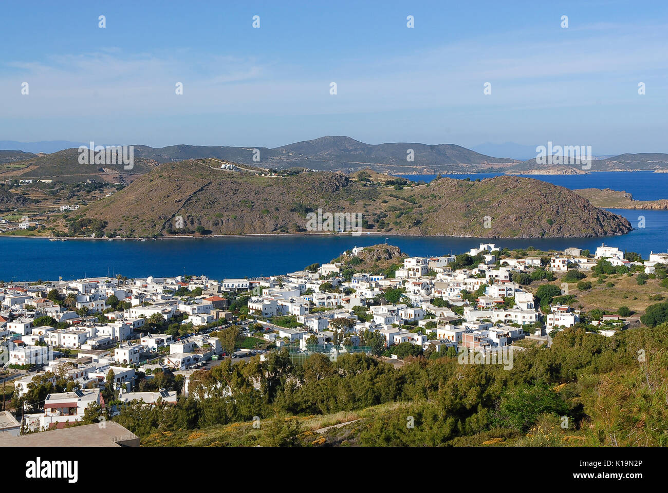 The harbor of Skala on the Island of Patmos, Greece Stock Photo - Alamy