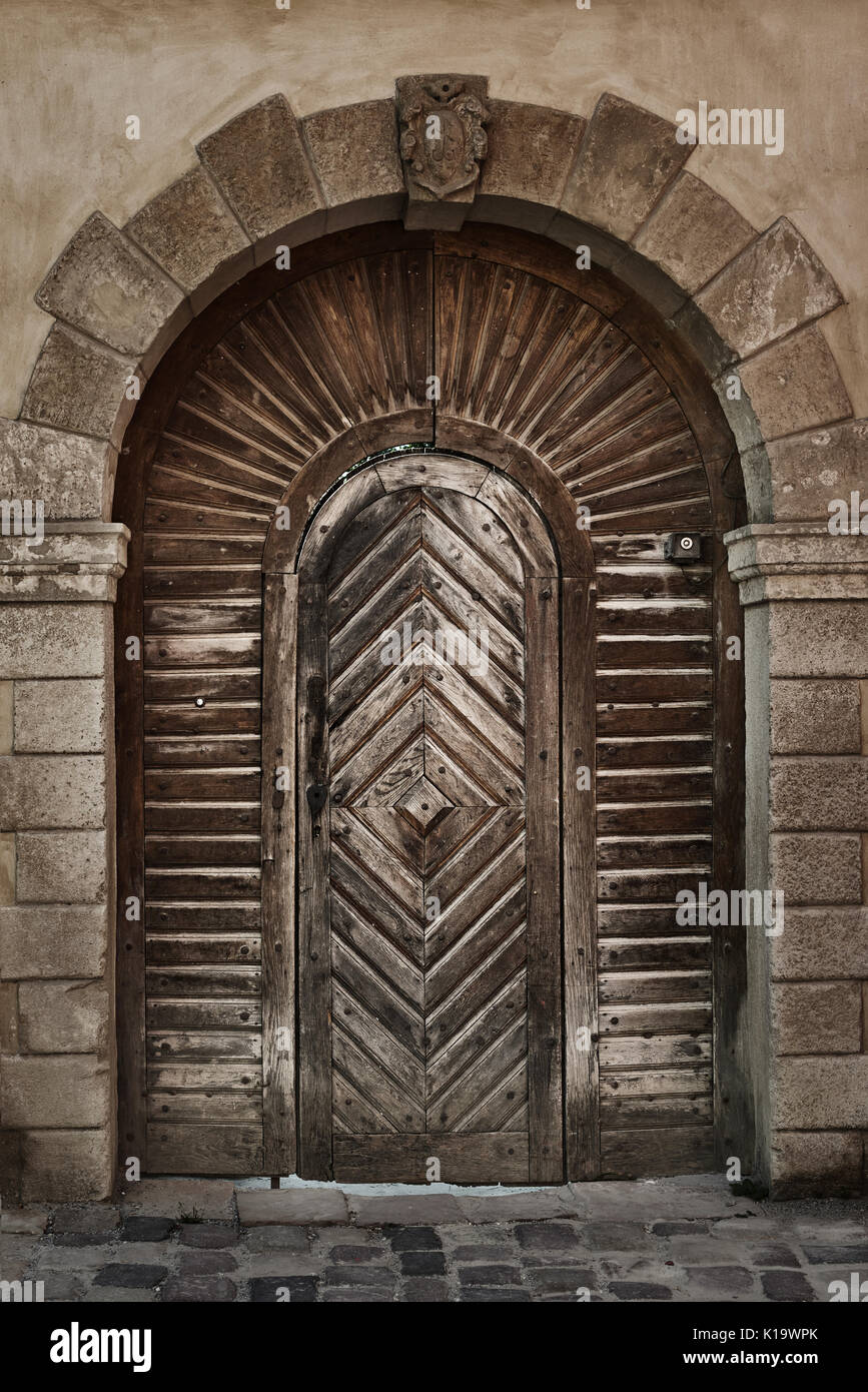 Old wooden door from plank, vintage style, retro elements Stock Photo ...