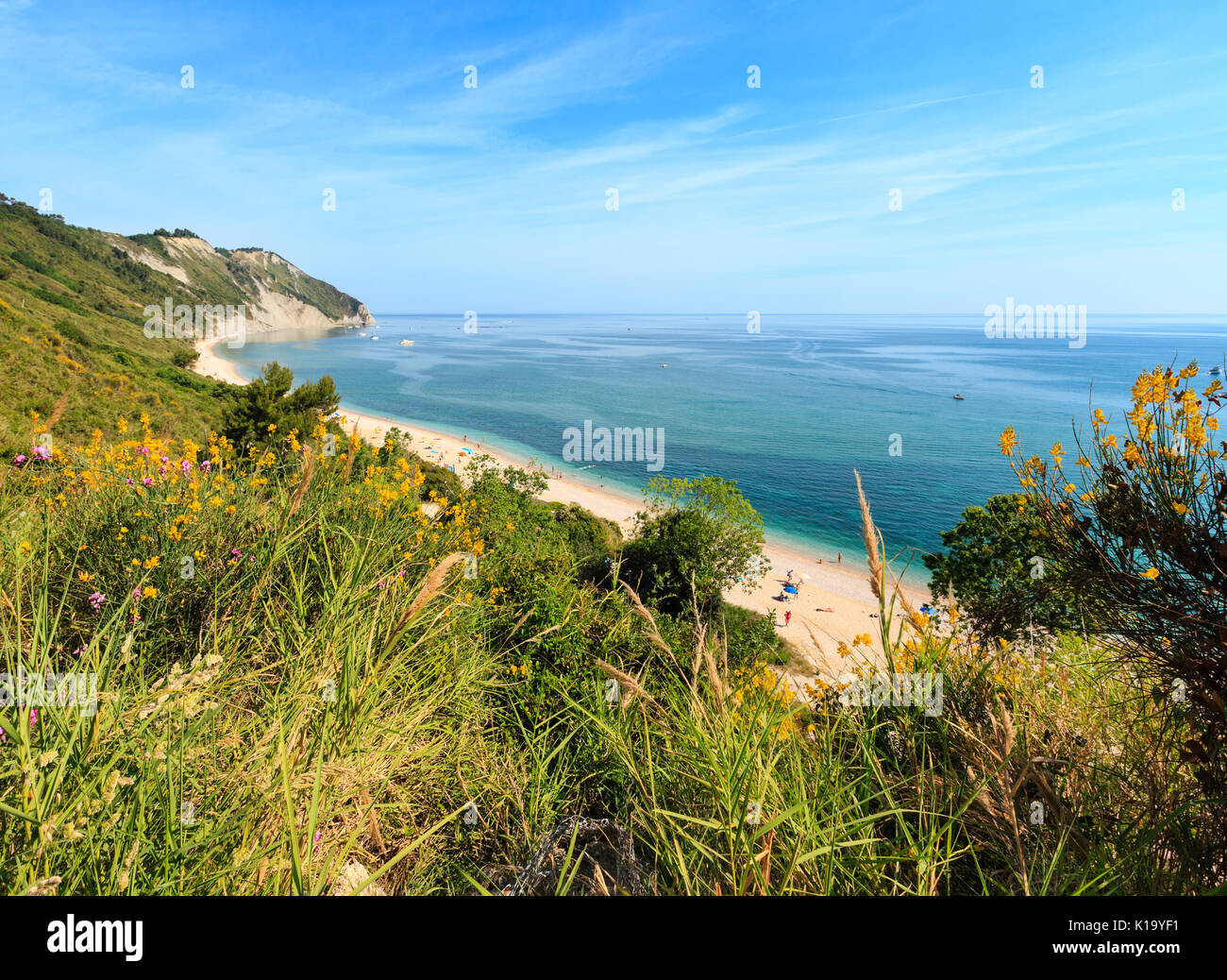 Summer Adriatic sea bay and blossoming Spiaggia Mezzavalle beach near ...